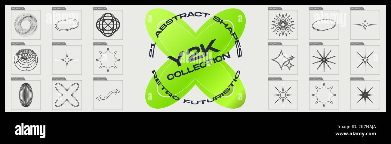 Collection of Y2K elements. Large set of retro objects for design. ornaments for decoration ...