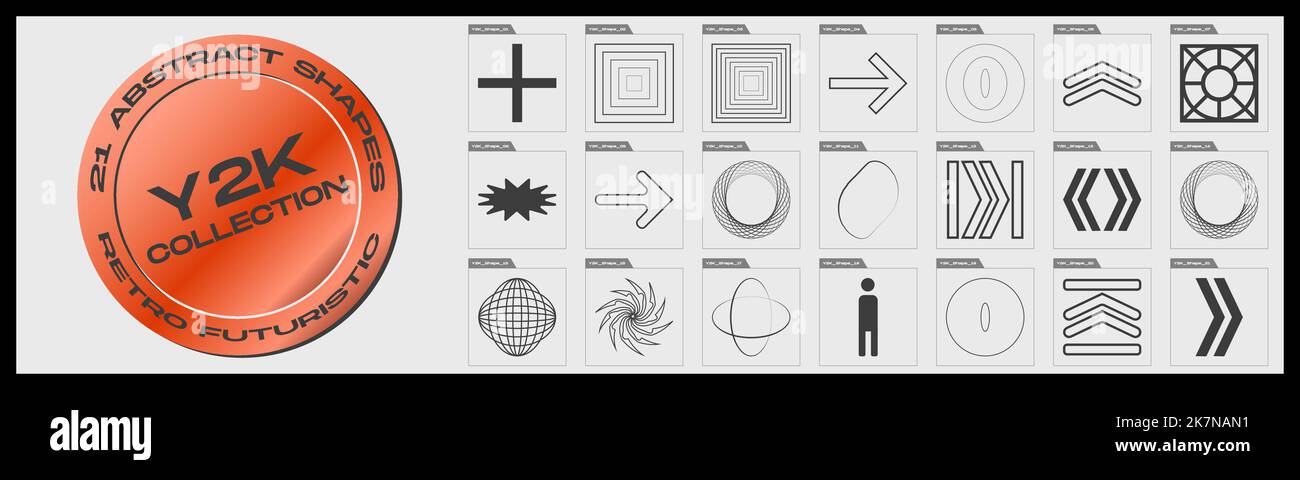Retrofuturistic y2k geometry design elements collection. Minimalist geometric elements. Frames ...