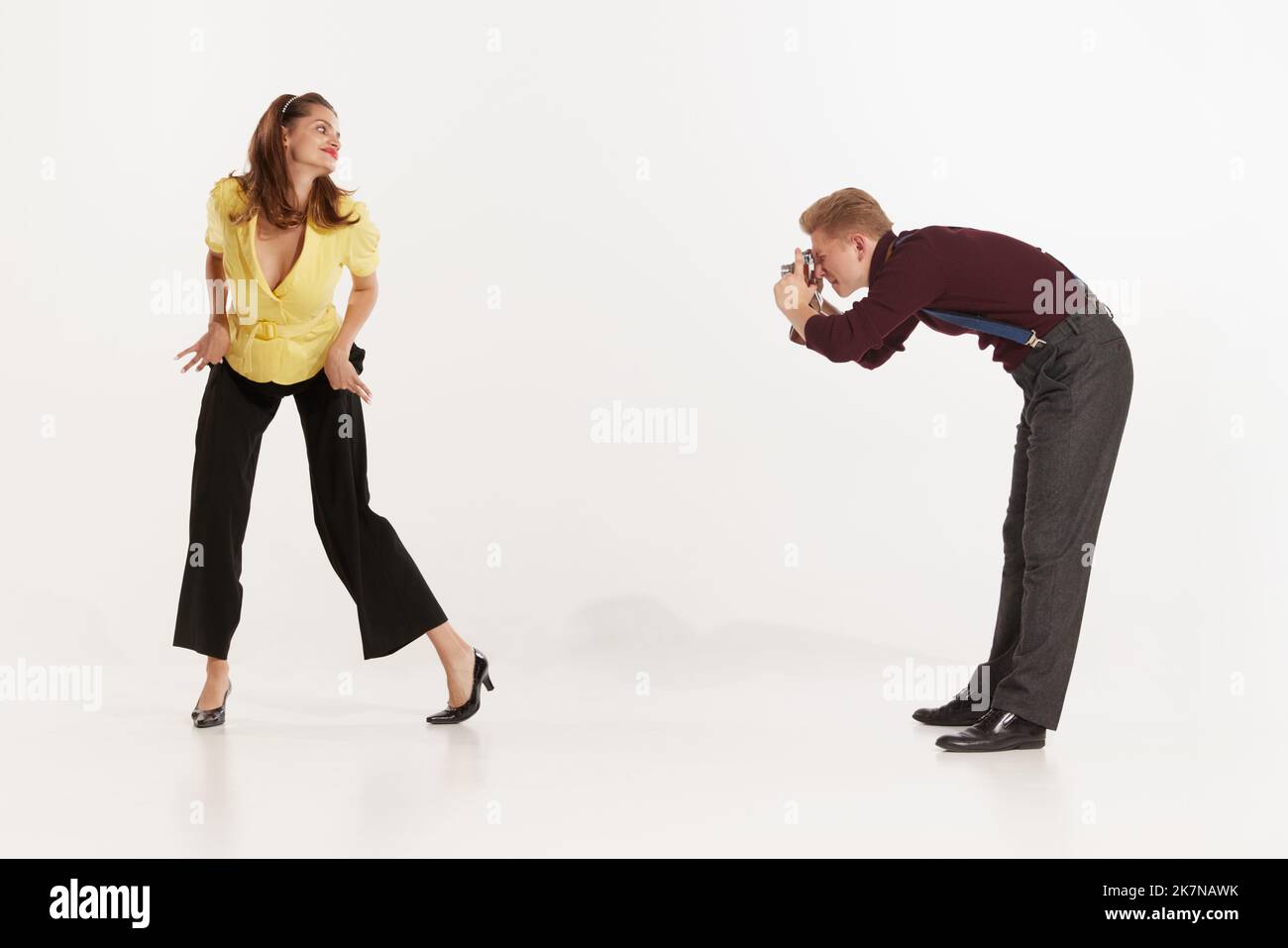 Pretty young woman in retro 90s fashion style outfits posing for ...