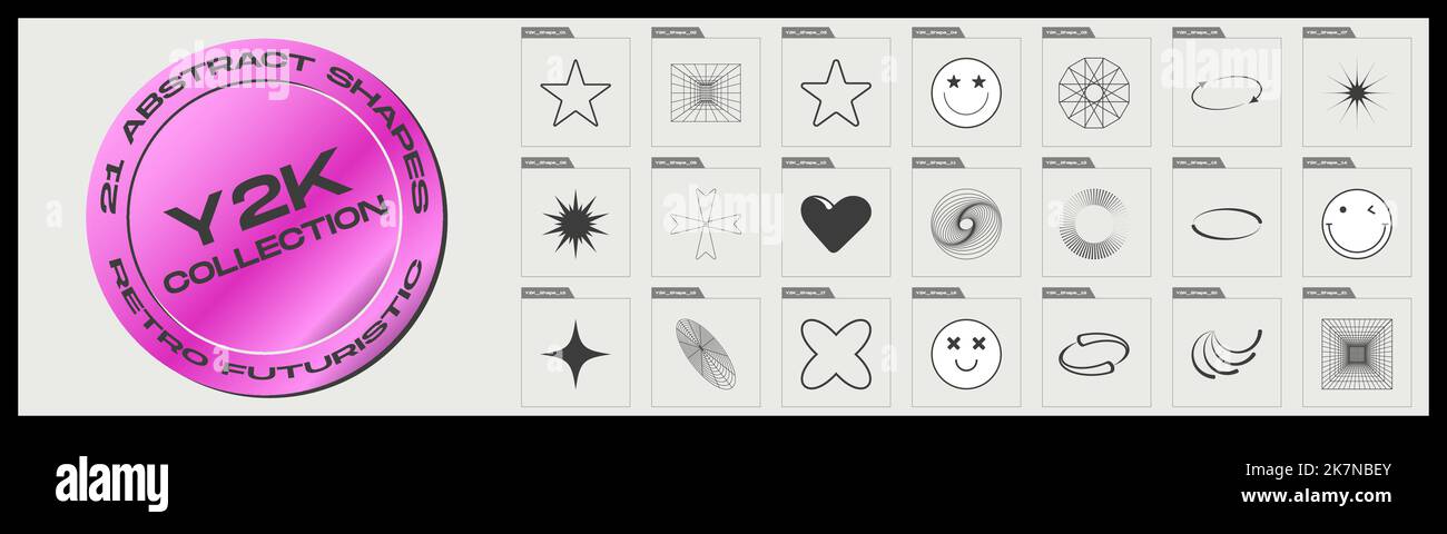Retrofuturistic y2k geometry design elements collection. Trendy ...