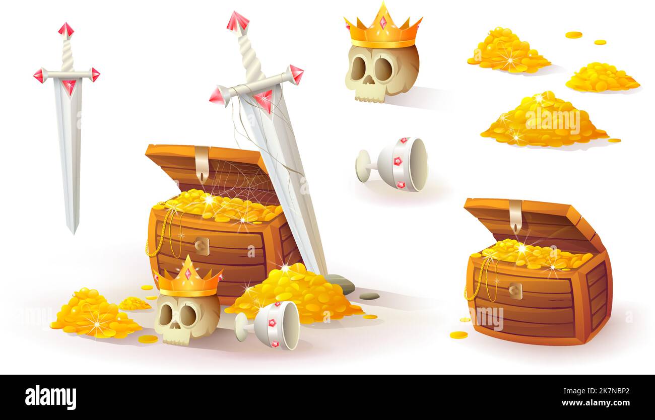 Treasure Chest with Pirate Gold Jewels Magic Sword Stock Vector Image ...