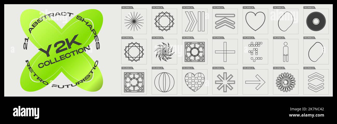 Collection of Y2K elements. Trendy geometric design elements. Objects ...
