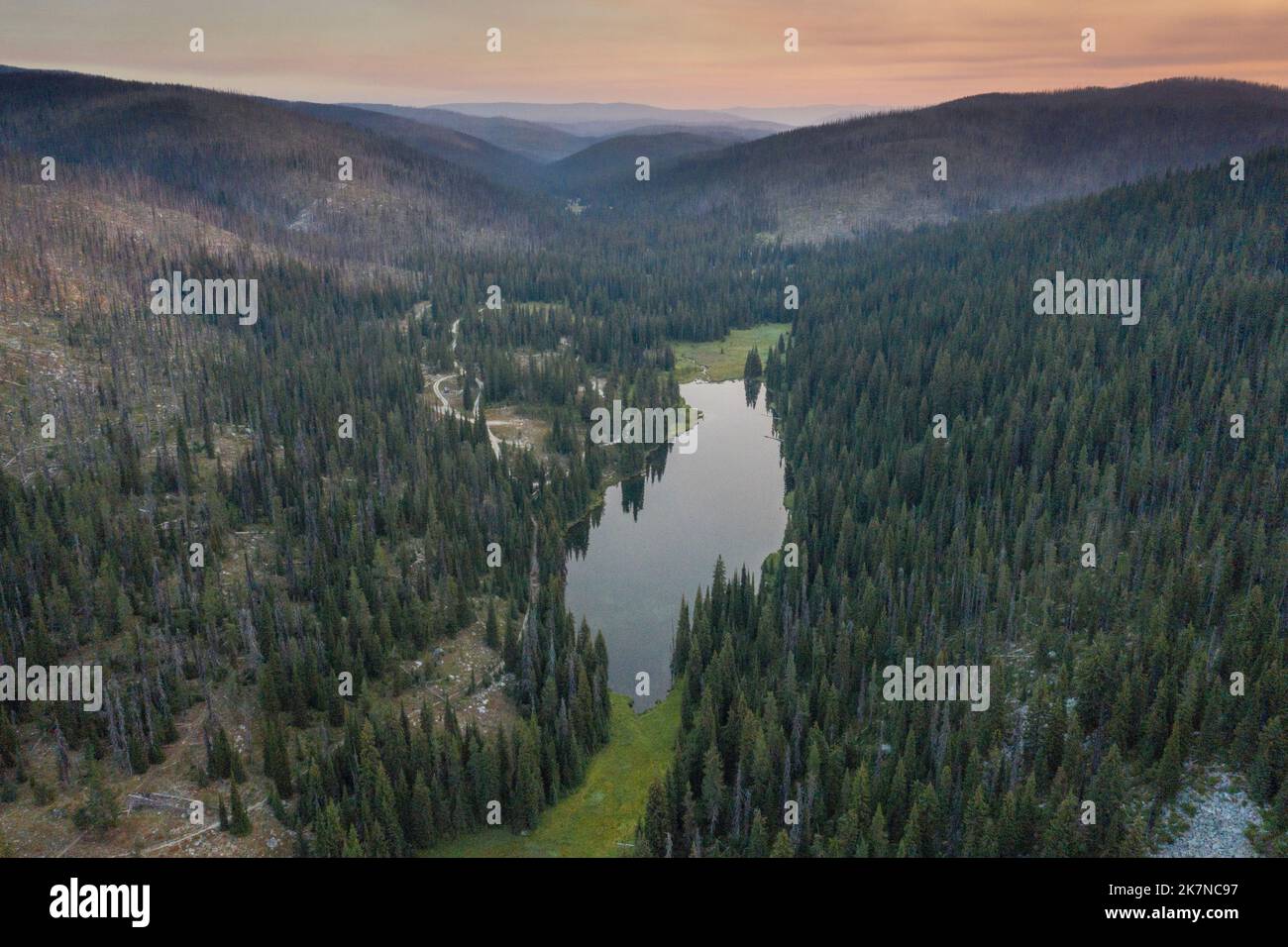 Aerial view of Hoodoo Lake At Elk Summit on the edge of the Selway ...