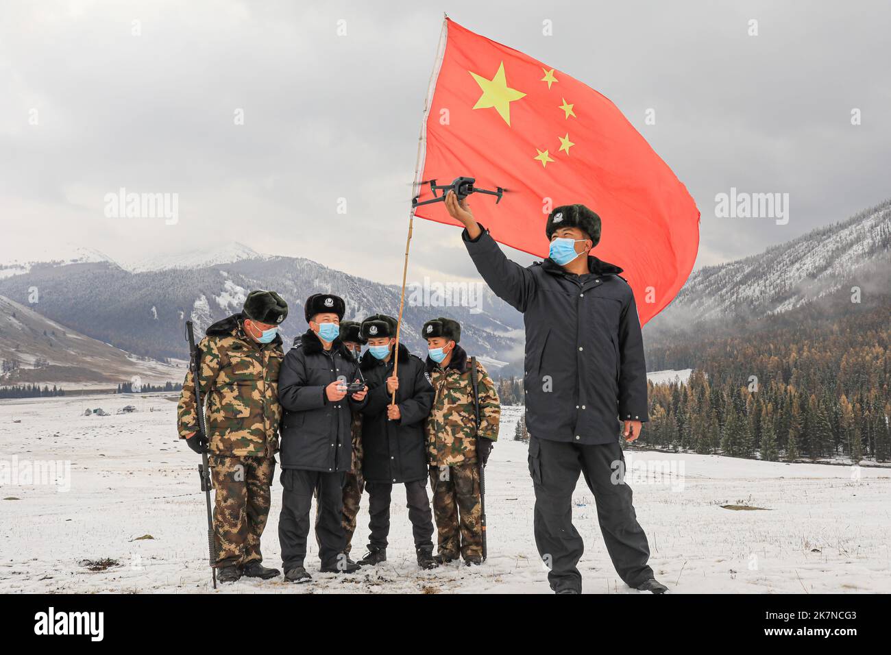 ALTAY, CHINA - OCTOBER 18, 2022 - Chinese police use drones to patrol ...