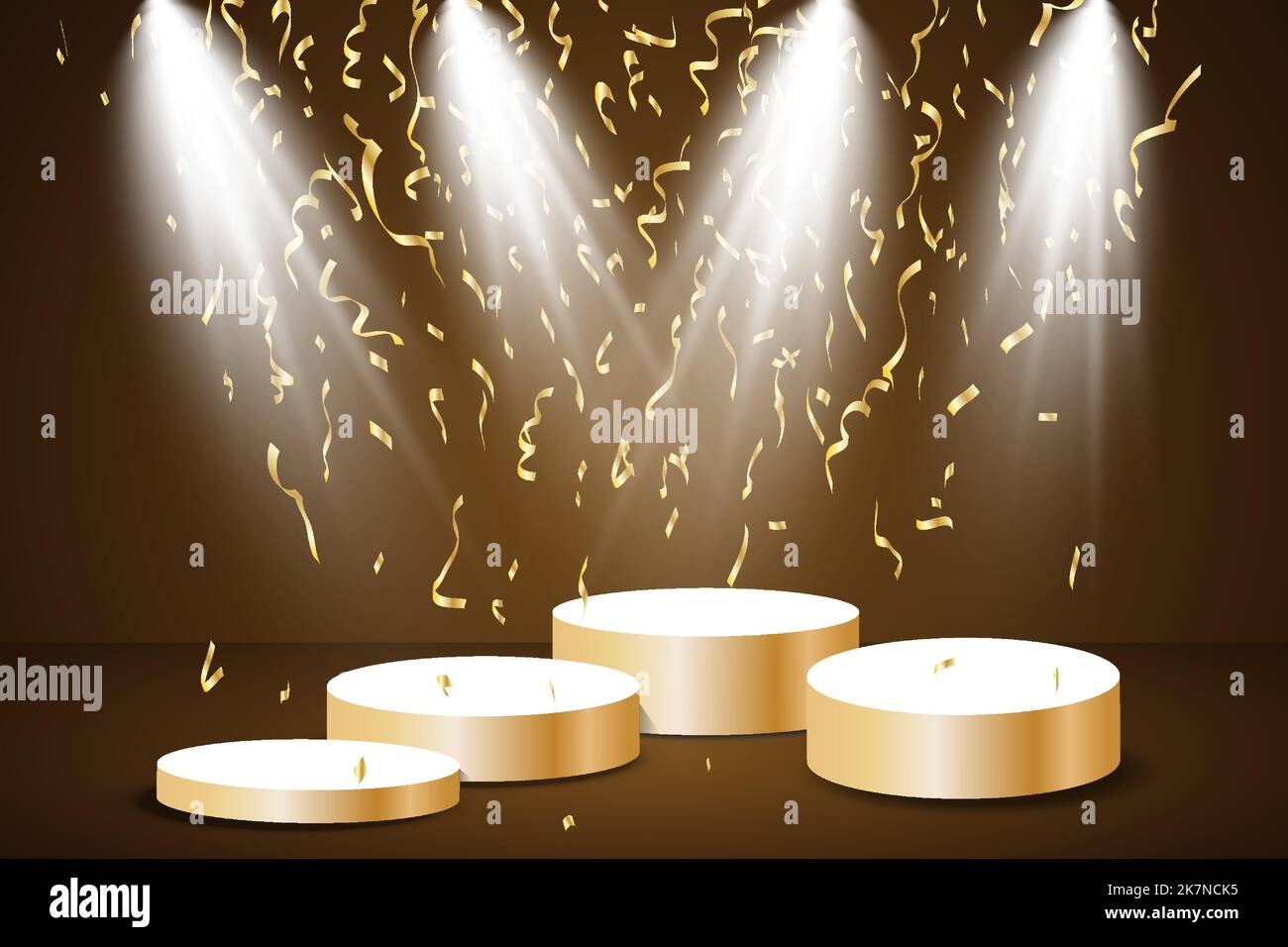 Golden podium with a spotlight on a dark background, falling golden ...