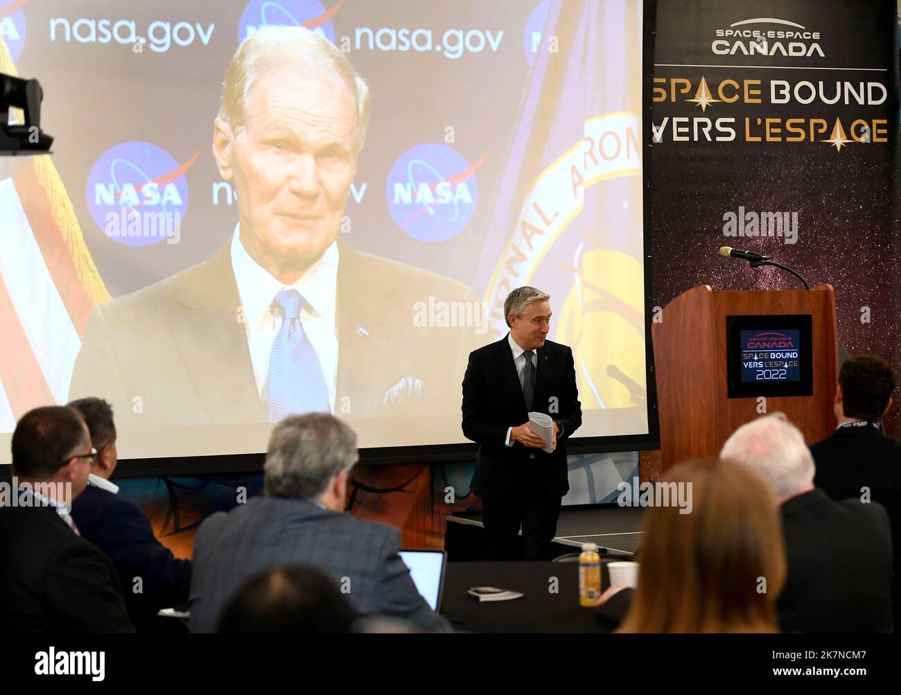 NASA Administrator Bill Nelson is seen in a pre-recorded video message ...