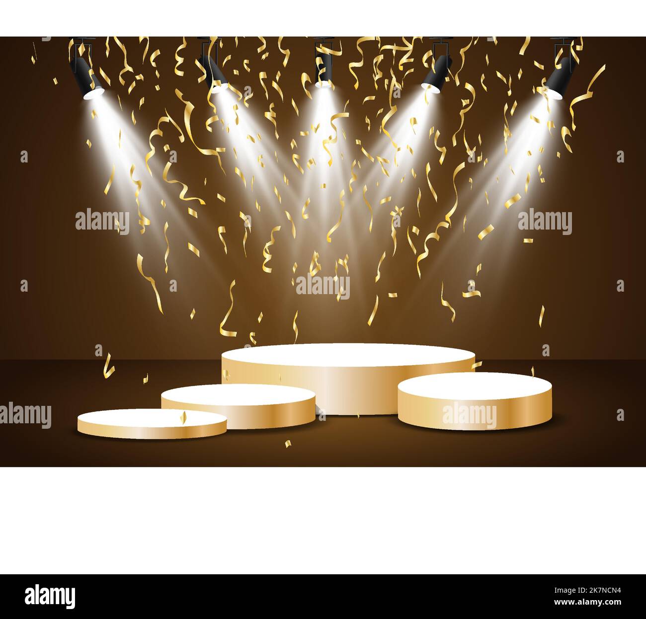 Golden podium with a spotlight on a dark background, falling golden ...