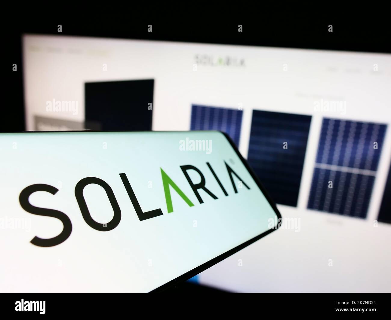 Mobile phone with logo of US solar panel company Solaria Corporation on ...