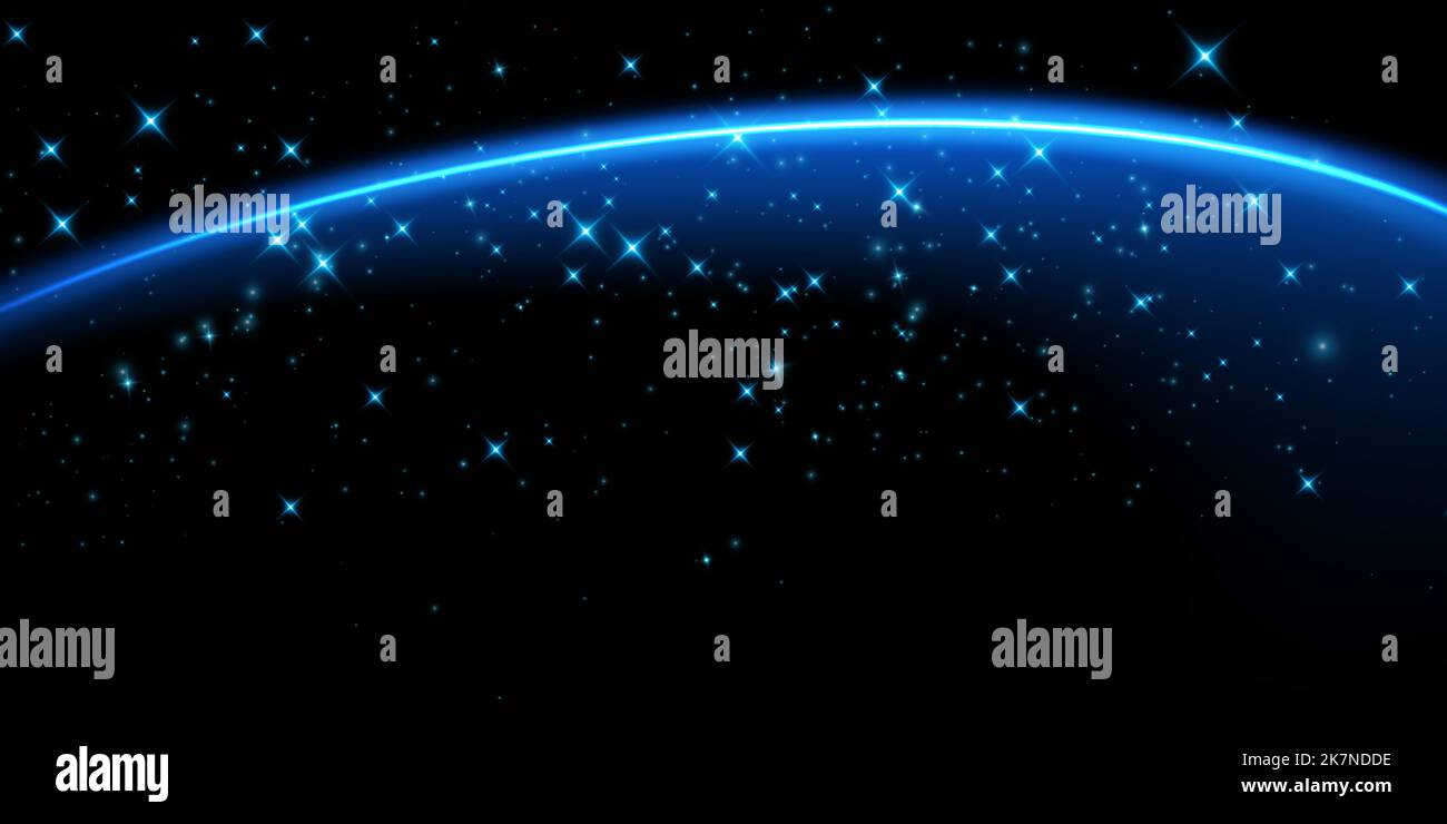 The edge of a solar eclipse on a black background, blue. Blue eclipse ...