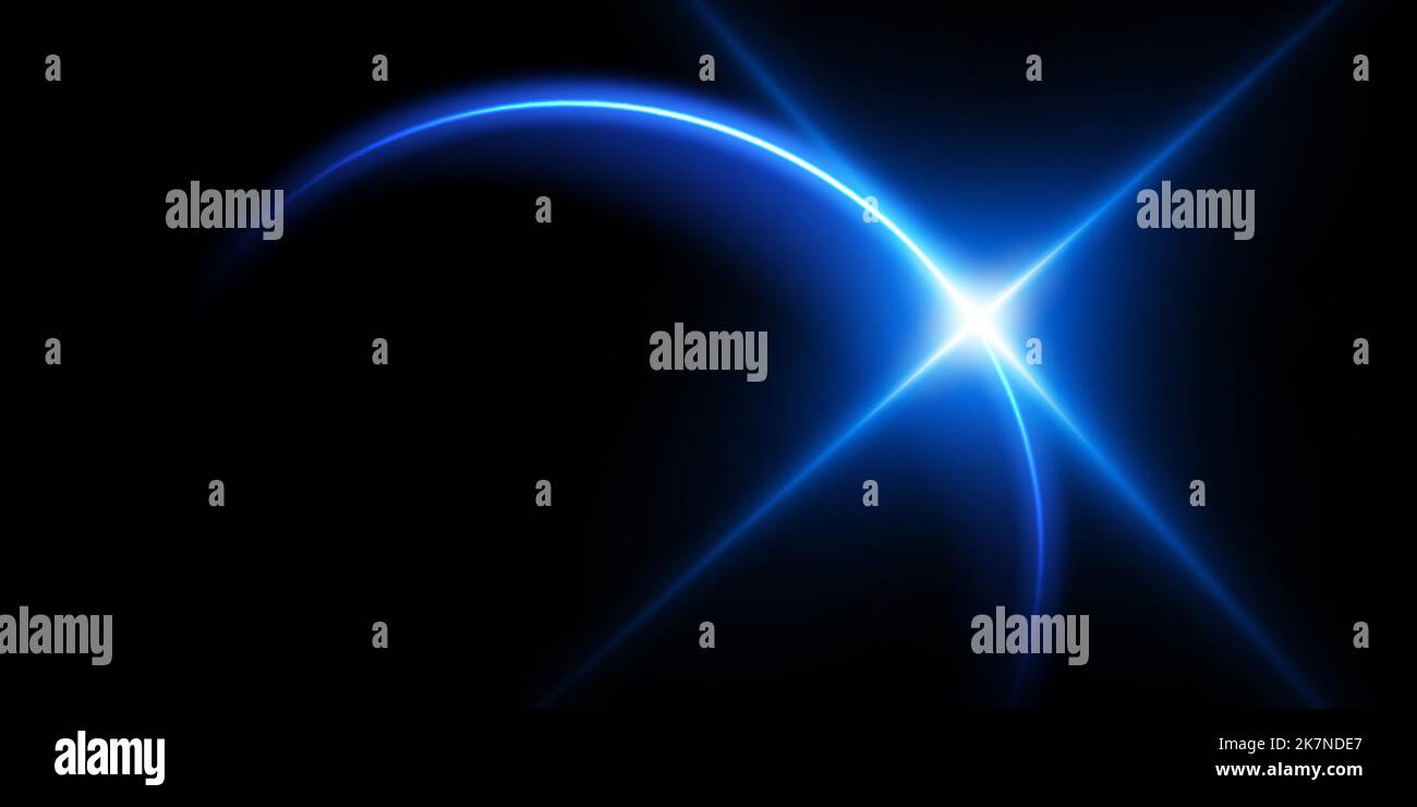 The edge of a solar eclipse on a black background, blue. Blue eclipse ...