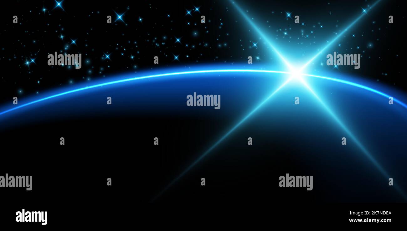 The edge of a solar eclipse on a black background, blue. Blue eclipse ...