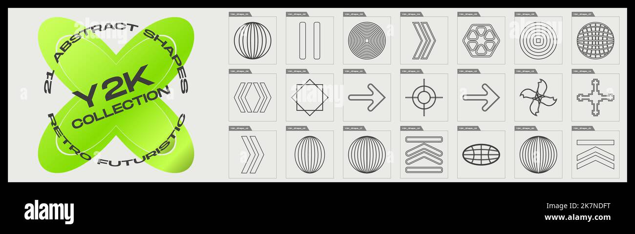 Collection of Y2K elements. Minimalist geometric elements. Objects in y2k style Stock Vector ...