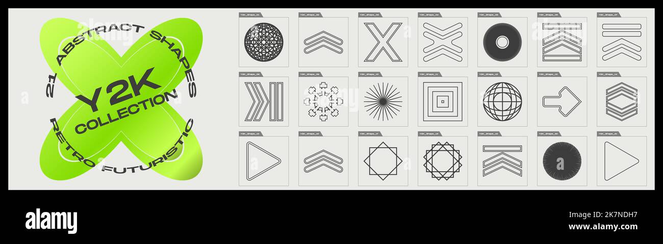 Retrofuturistic y2k geometry design elements collection. Collection of abstract graphic ...
