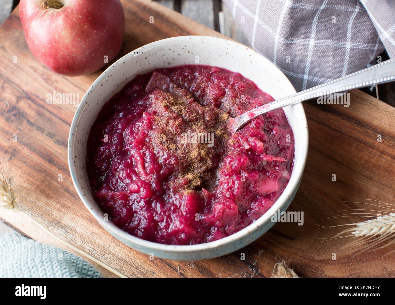 Stewed apples with blueberries and cinnamon Stock Photo - Alamy