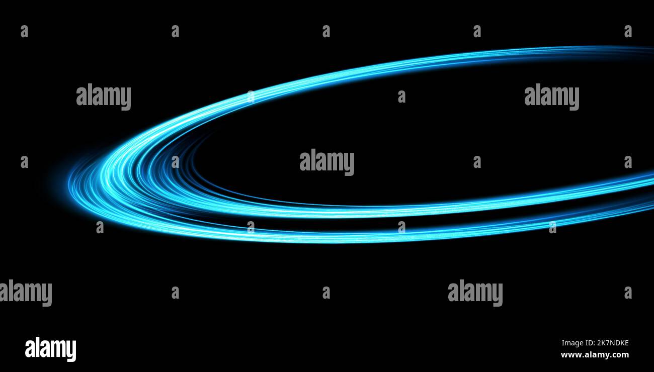 Abstract light lines of movement and speed in blue. Light everyday glowing effect. semicircular ...