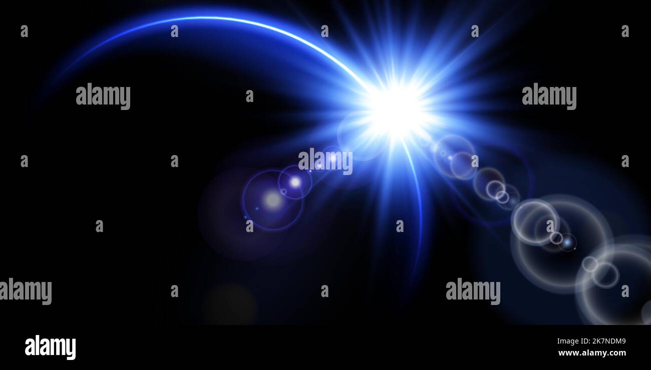 The edge of a solar eclipse on a black background, blue. Blue eclipse ...