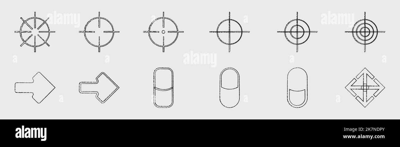 Retro futuristic elements for design. Collection of abstract graphic geometric symbols. Frames ...