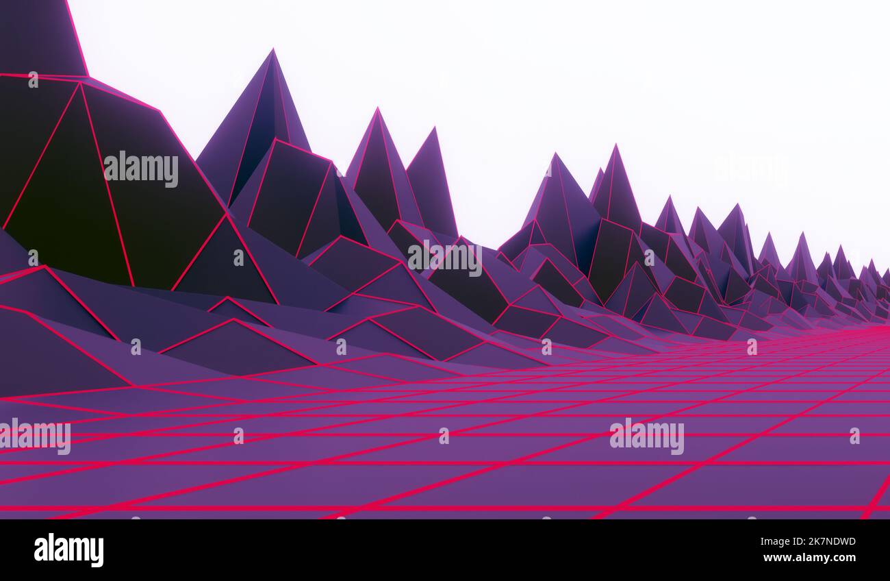 Retro sci-fi wireframe landscape. 3D rendering Stock Photo - Alamy