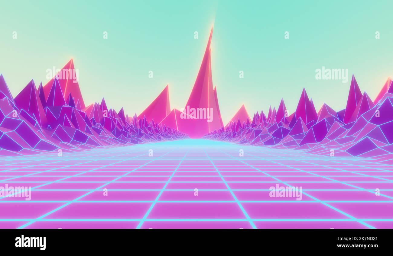 Retro sci-fi wireframe landscape. 3D rendering Stock Photo - Alamy