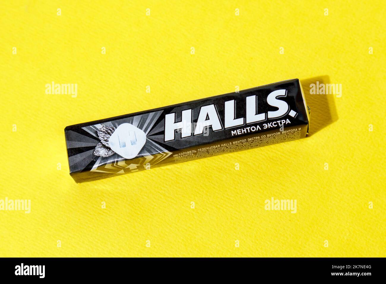 Tyumen, Russia-September 27, 2022: Halls candy on yellow background ...