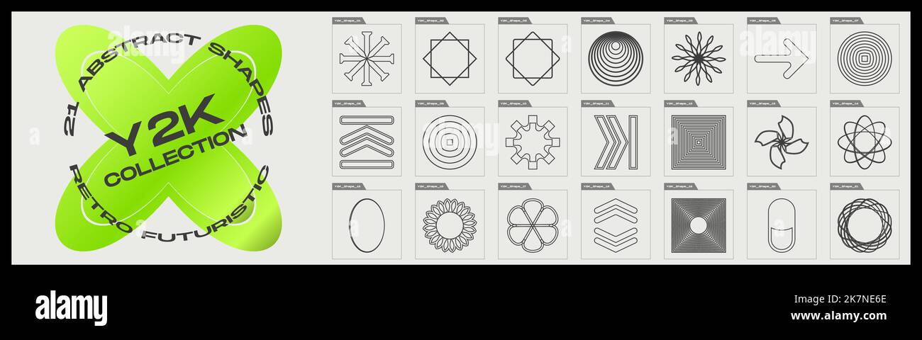 Retrofuturistic y2k geometry design elements collection. Big collection of abstract graphic ...