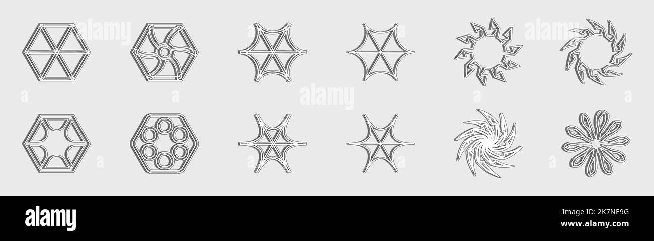 Retrofuturistic y2k geometry design elements collection. Minimalist geometric elements. Abstract ...