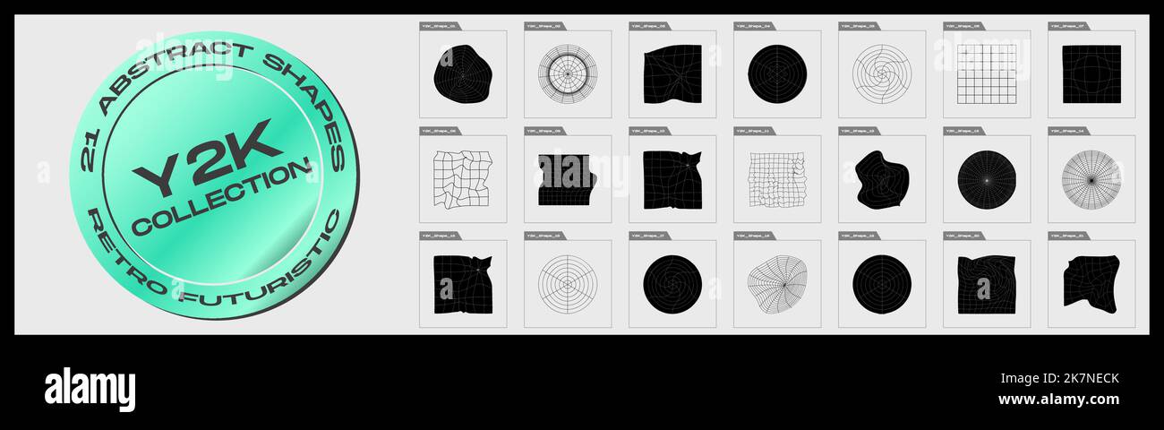 Retrofuturistic y2k geometry design elements collection. Big collection of abstract graphic ...
