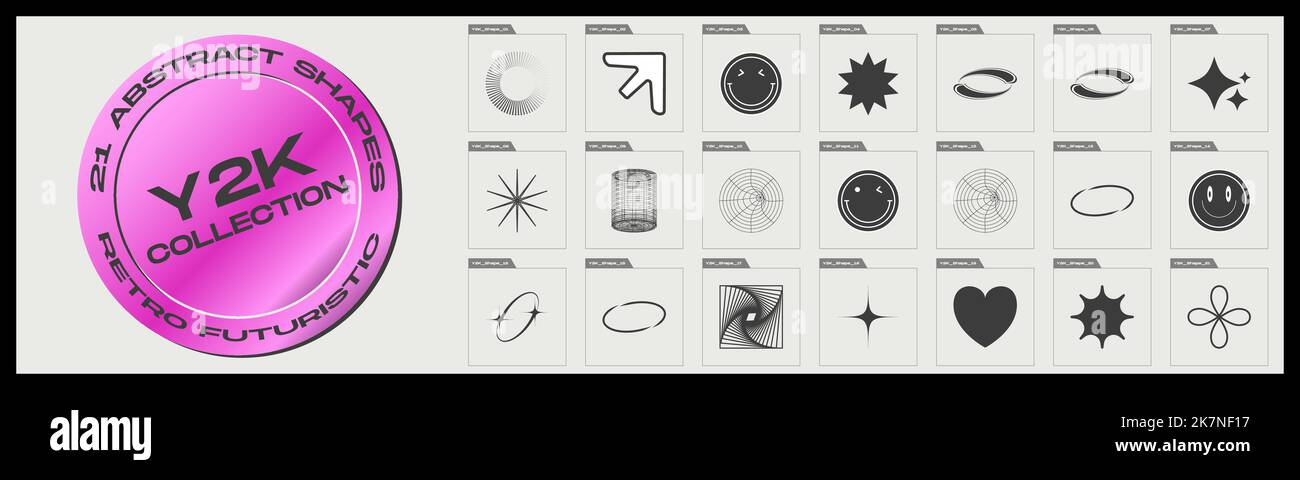 Vector set of Y2K. Big collection of abstract graphic geometric objects ...