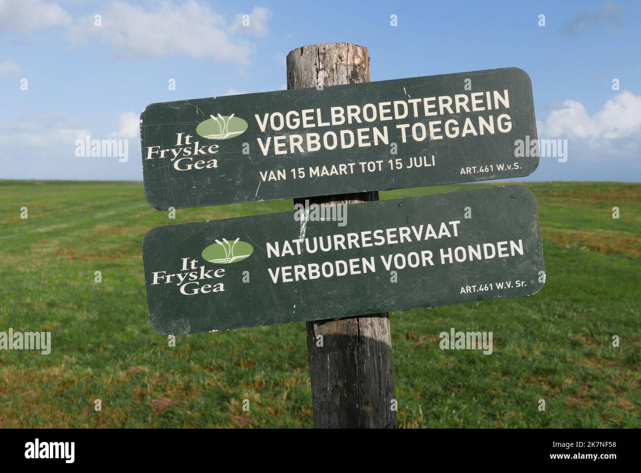 Signs warning of protected area for nesting birds between March and ...