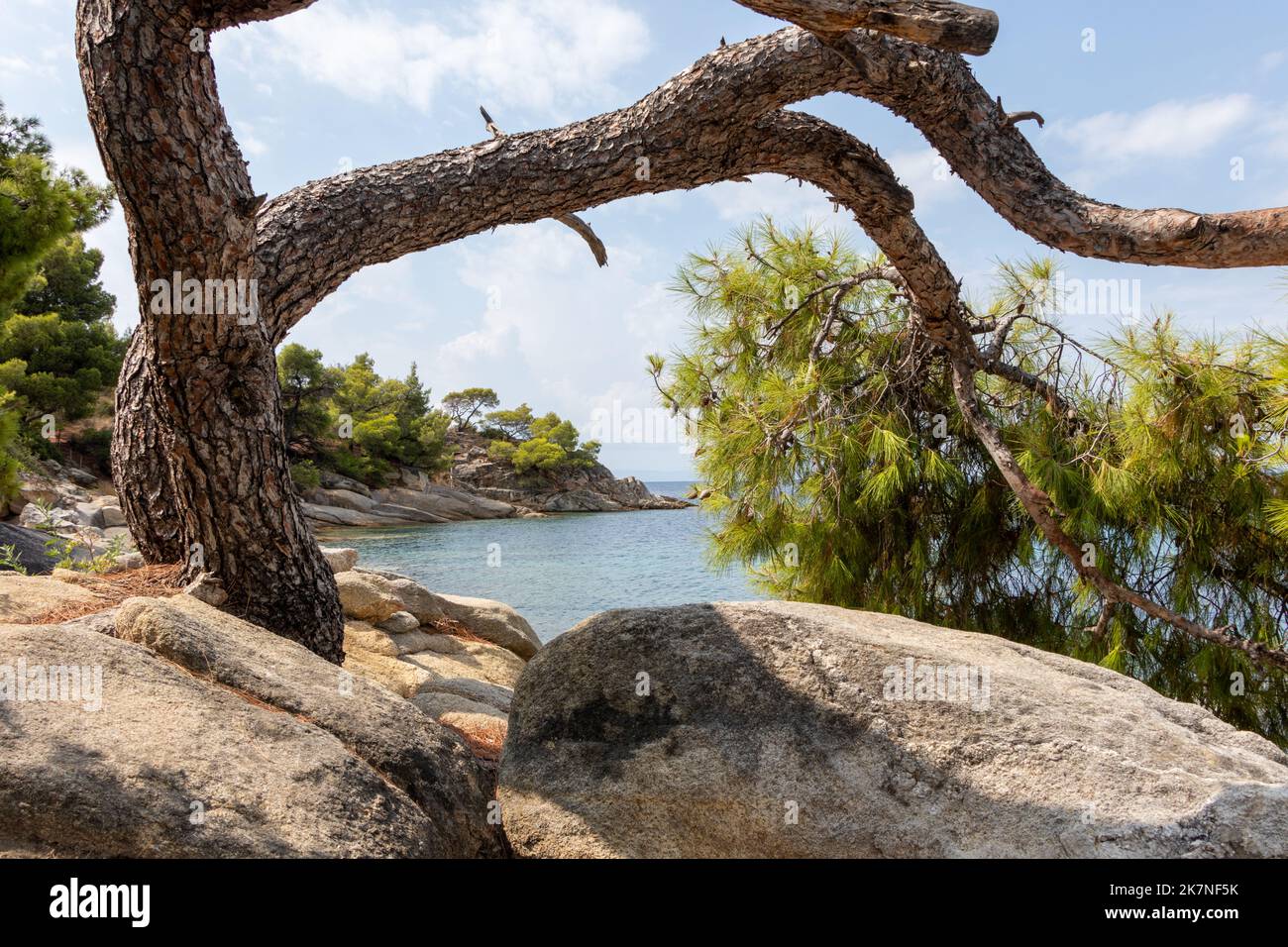Beautiful Kalogria beach and moody sky. Summer vacation travel holiday ...
