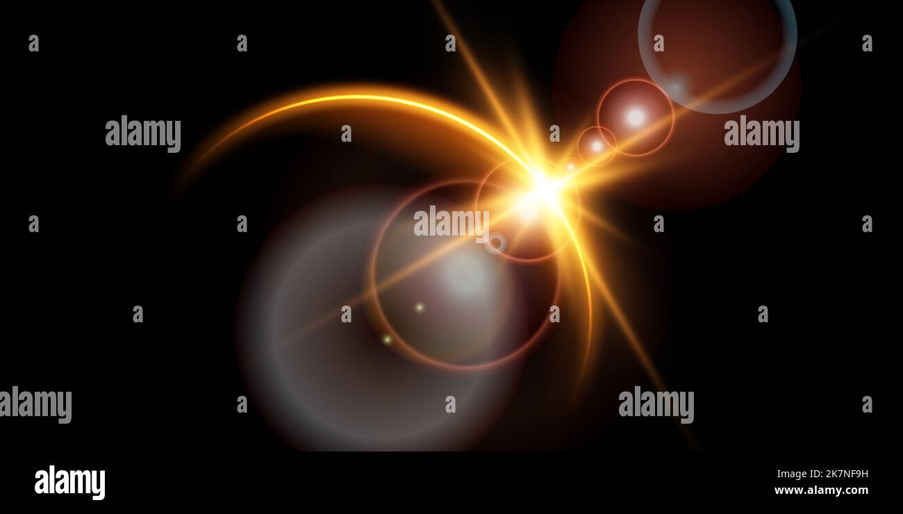 The edge of a golden solar eclipse on a black background. Golden ...