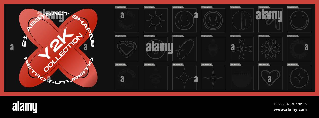 Retrofuturistic y2k geometry design elements collection. Big collection ...