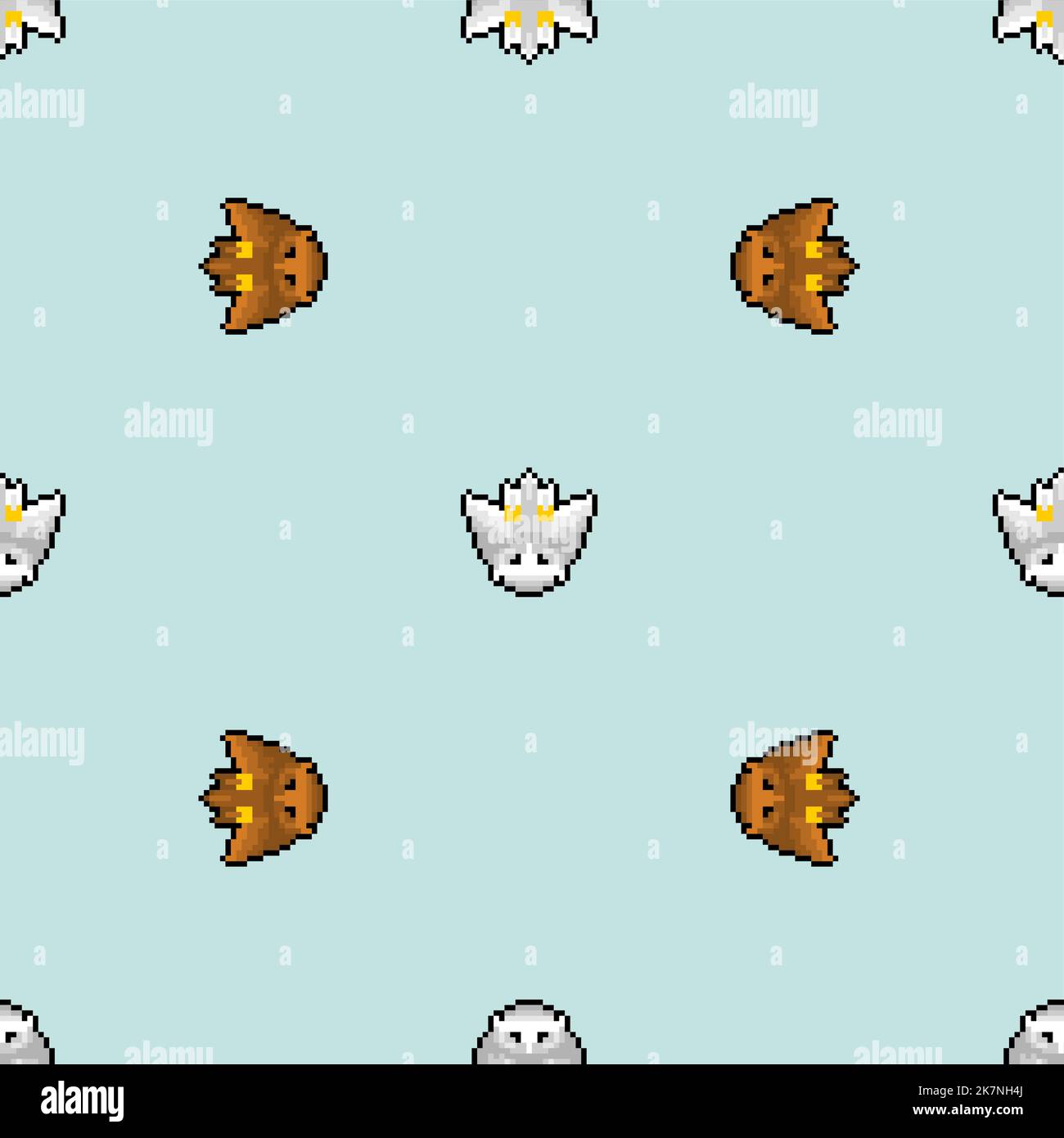 Owl Pixel art Pattern seamless. 8 bit eagle-ow Background. pixelatedl ...