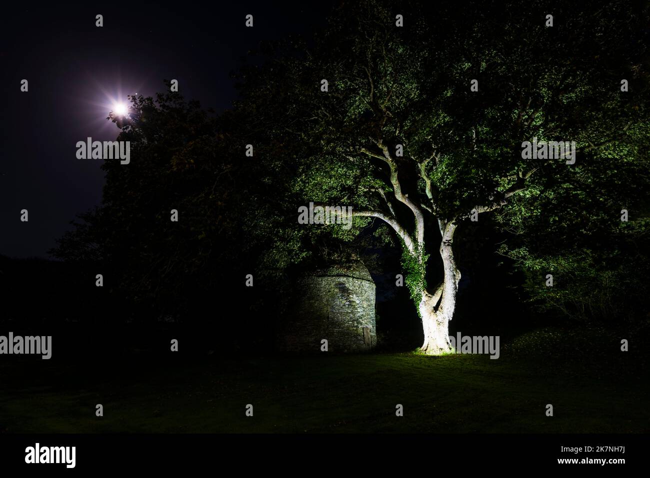 Full moon and Jupiter over the medieval dovecote at The Old Vicarage ...