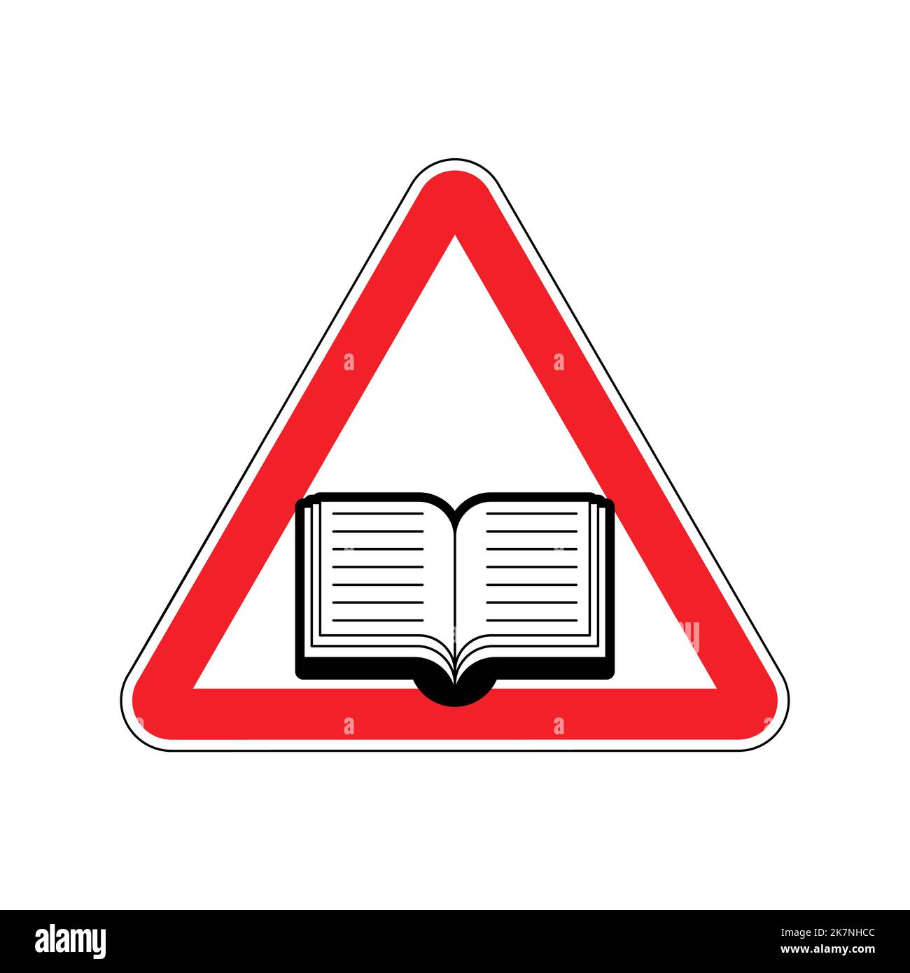 Attention Book reading. Caution books. Warning red road sign Stock ...