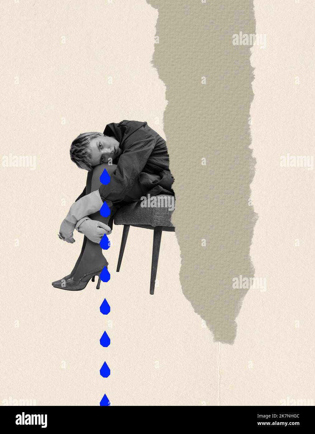 Contemporary art collage. Conceptual image. Portrait of young girl ...