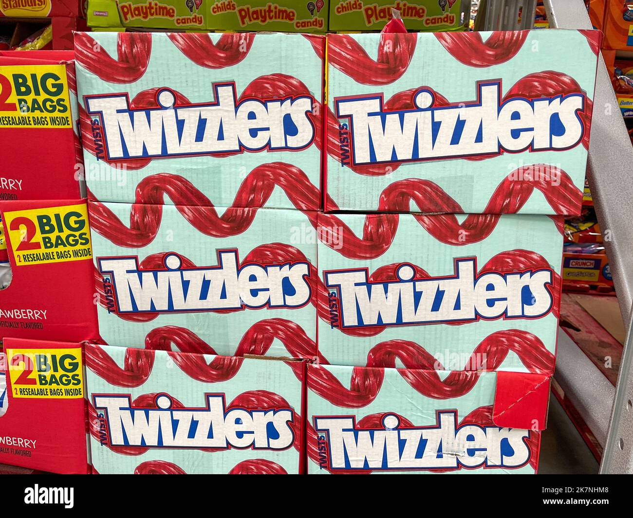 Orlando, FL USA - January 22, 2021: A display of red Twizzlers rope ...