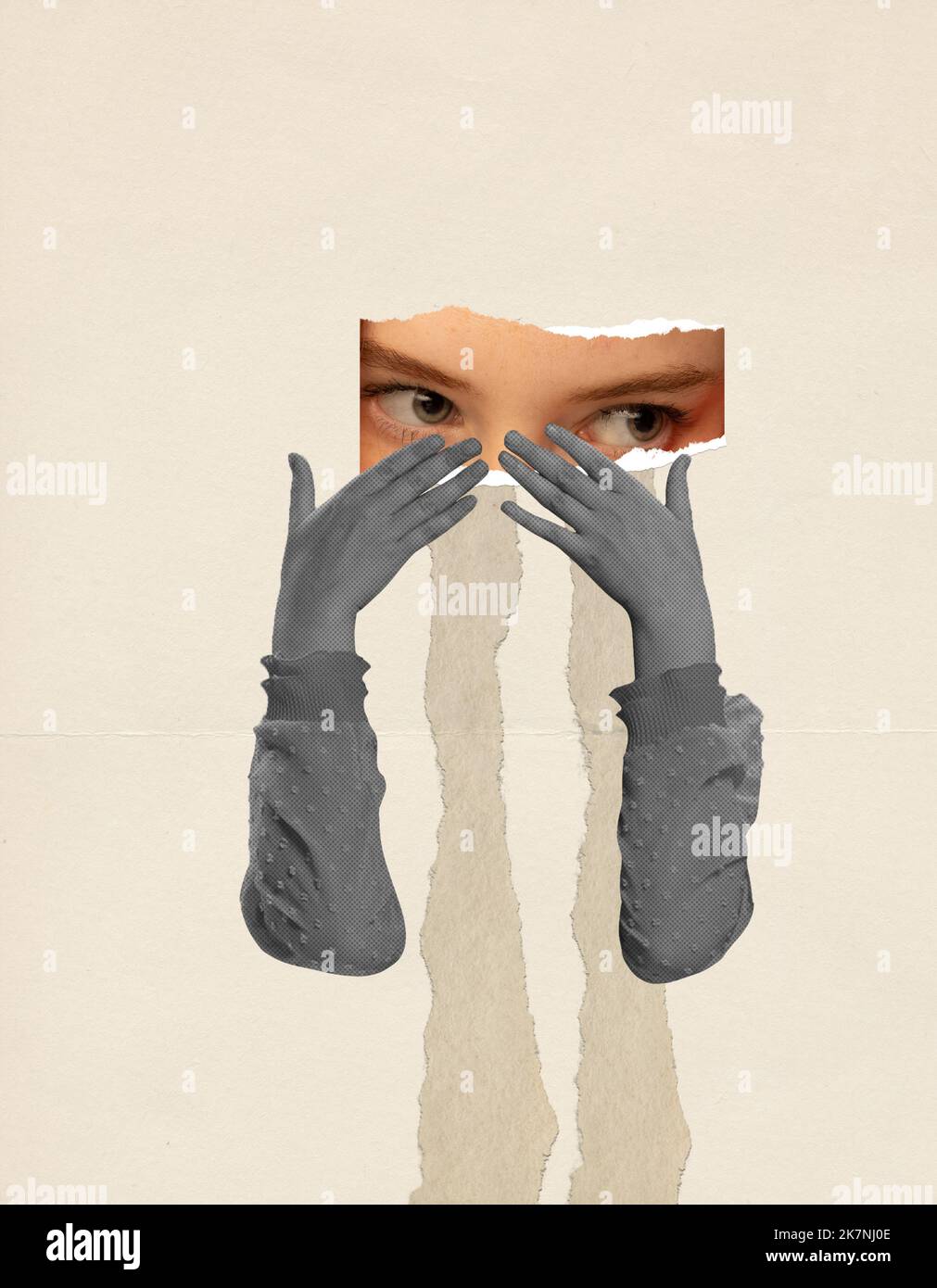 Contemporary art collage. Conceptual image. Cropped image of female ...