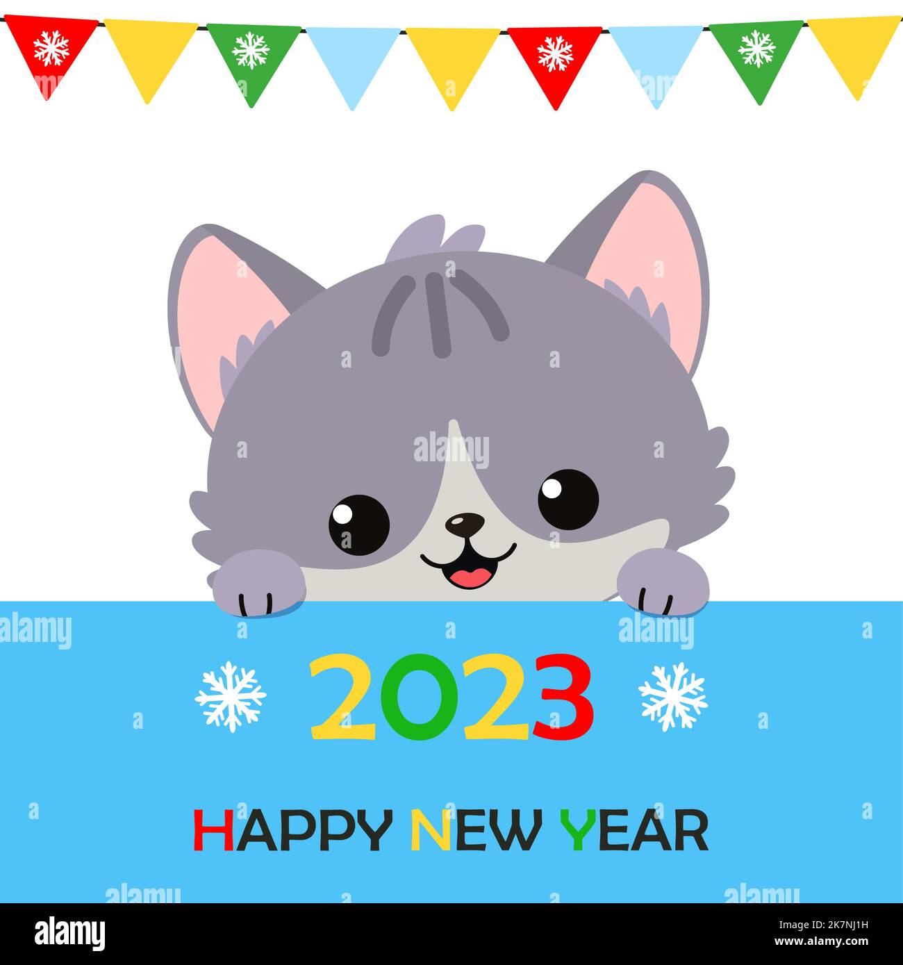 Cute cat with sign Happy New Year. 2023 Stock Vector Image & Art - Alamy