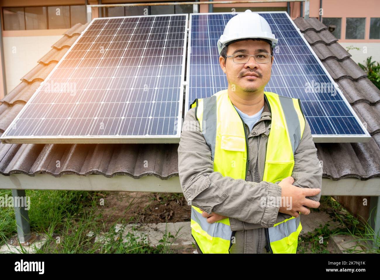 Blue Solar Photo voltaic panels system of apartment building on sunny ...