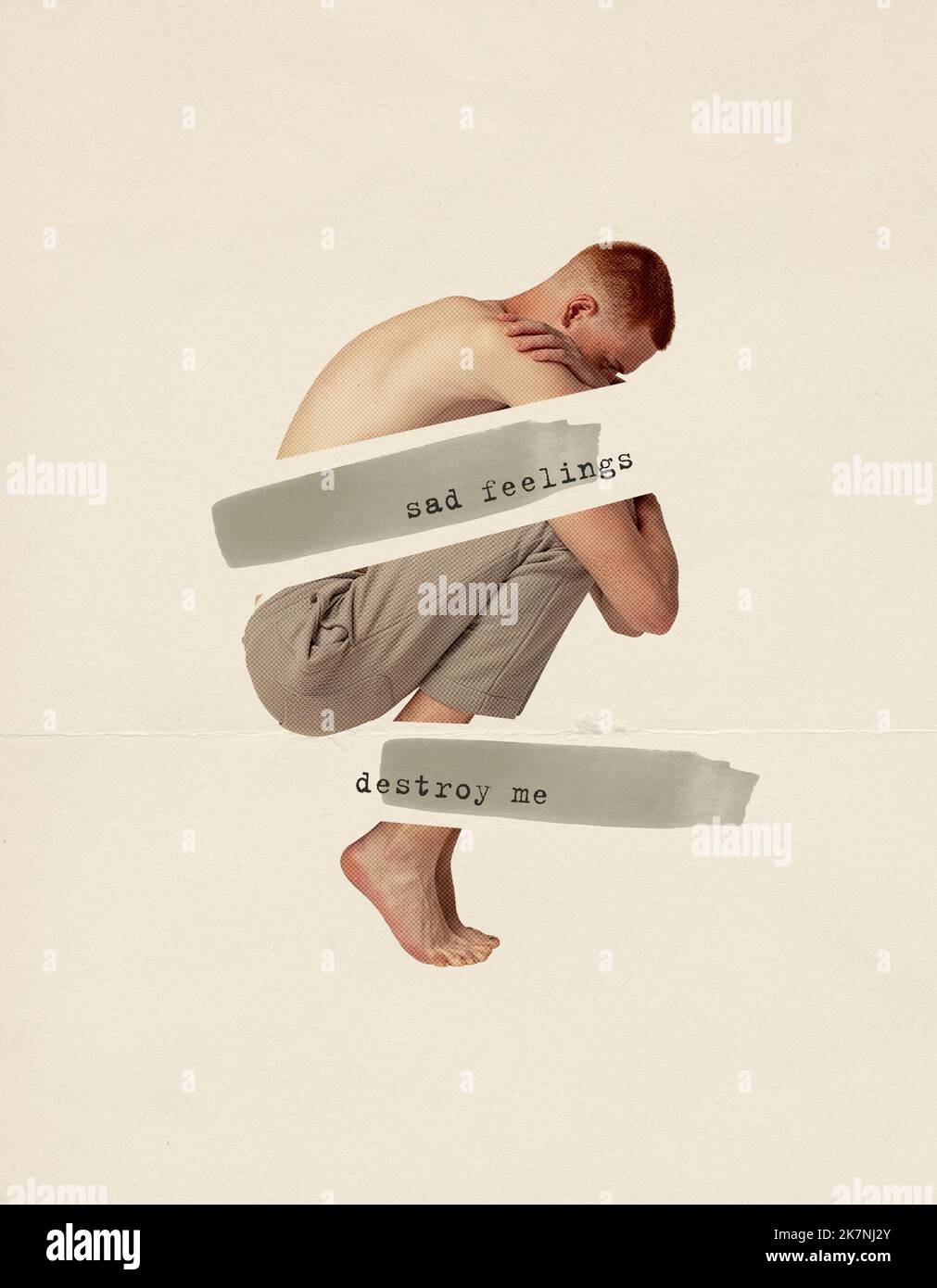 Contemporary art collage. Conceptual image. Young man sitting in ...