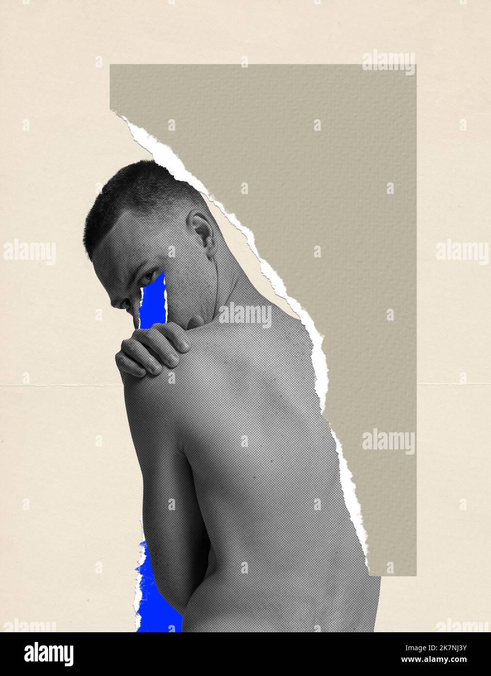 Contemporary art collage. Conceptual image. Young man feeling ...