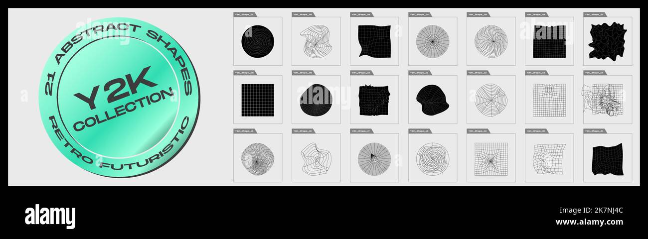 Collection of Y2K elements. Large set of retro objects for design. Simple shapes forms Stock ...