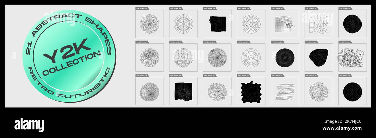 Retrofuturistic y2k geometry design elements collection. Trendy ...