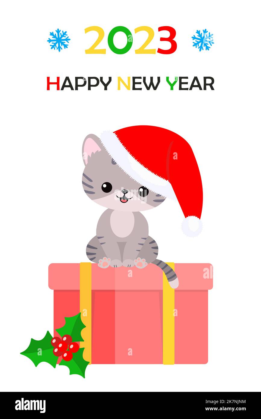 Cute cat in Christmas hat sits on gift box Stock Vector Image & Art - Alamy