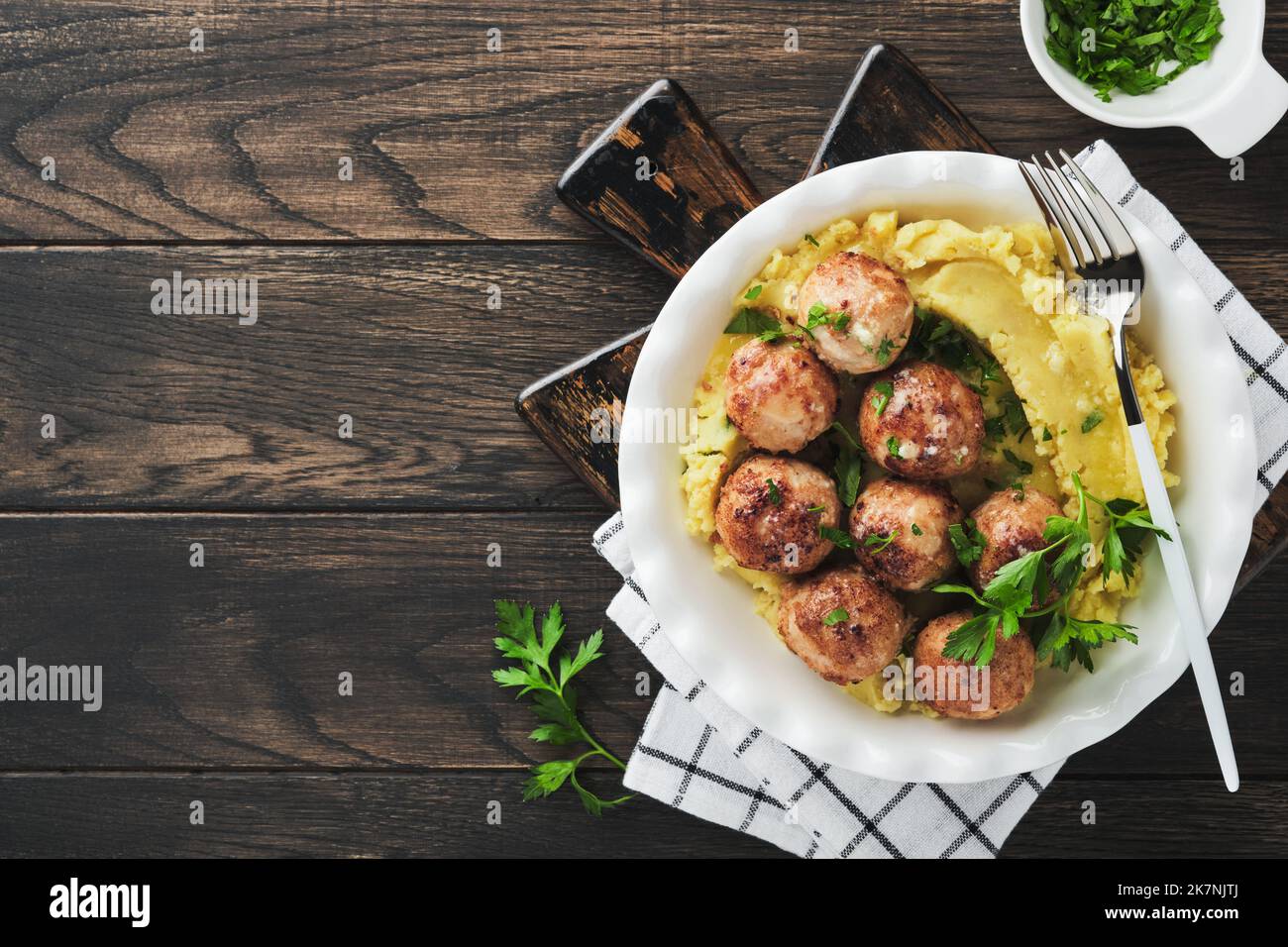 Swedish meatballs in cream sauce, potatoes and lingonberry sauce in ...