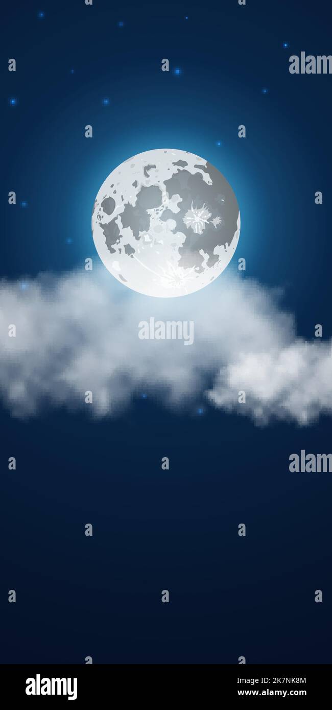 Full moon and clou in night sky. Realistic vertical background Stock ...