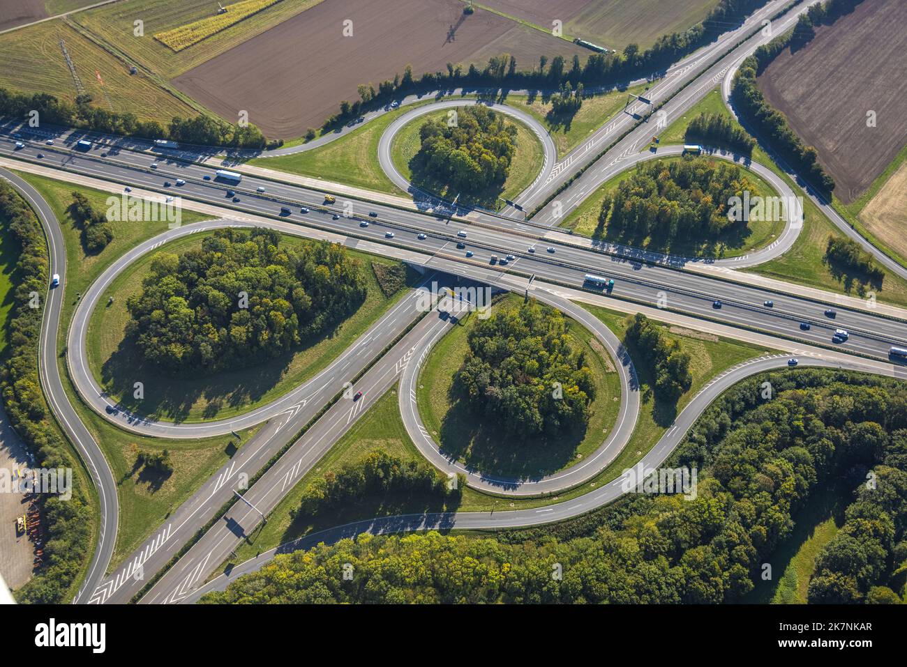 Aerial view, freeway junction Unna-Ost, freeway A44, Unna, Ruhr area ...