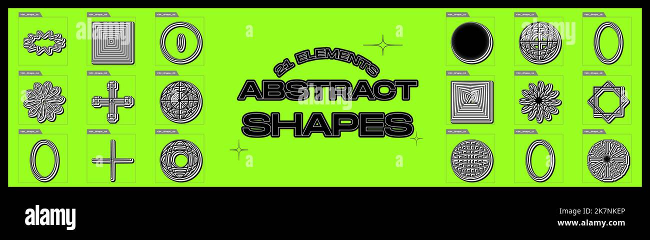 Retrofuturistic y2k geometry design elements collection. Big collection of abstract graphic ...