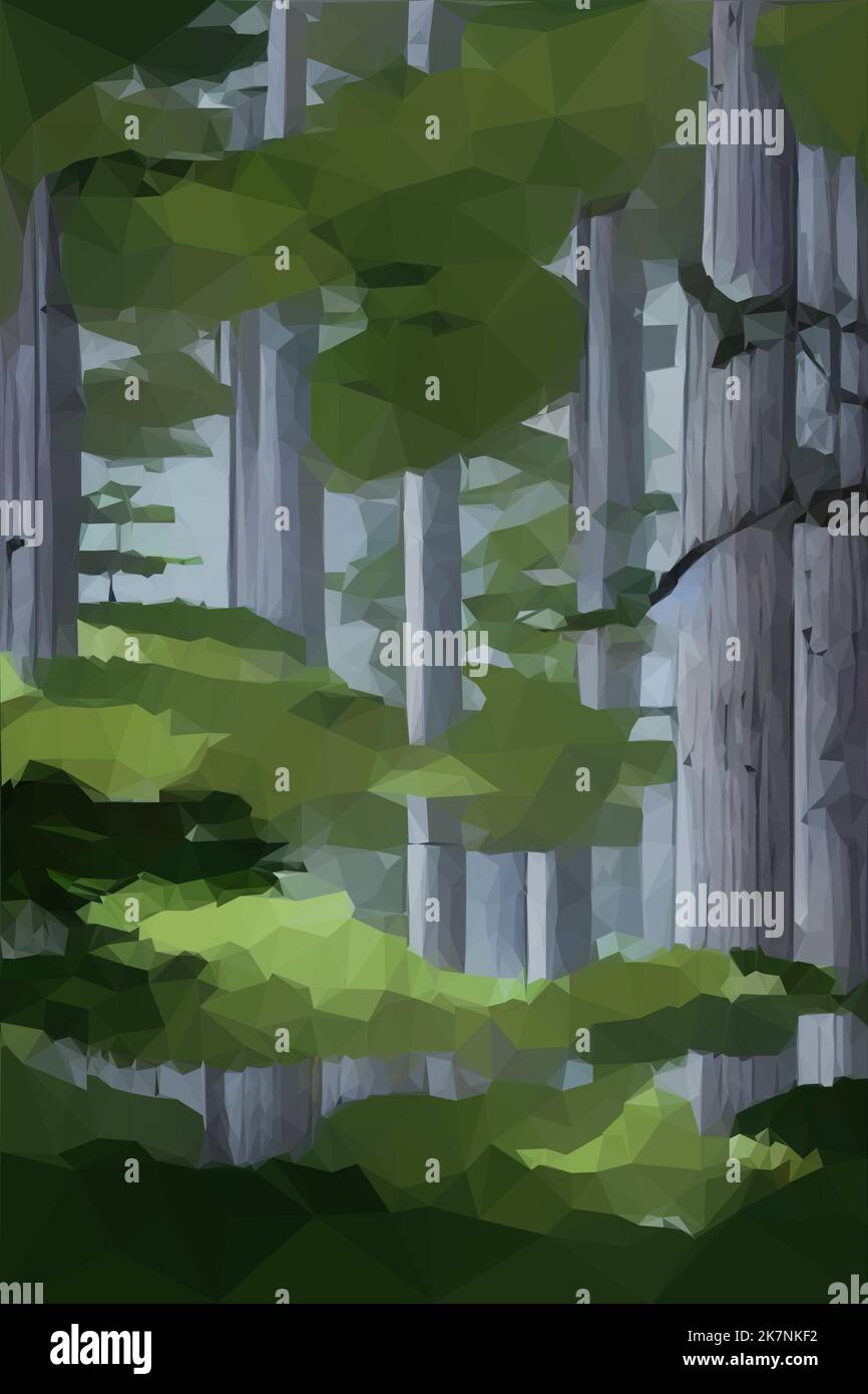Illustration of a misty cold forest. Vector in Low Poly Art Stock ...